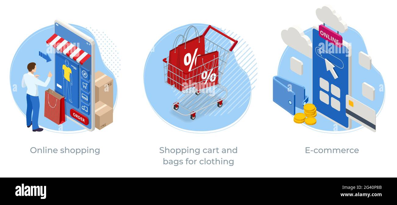 Isometric Online shopping app, suitable for promotion of digital stores ...