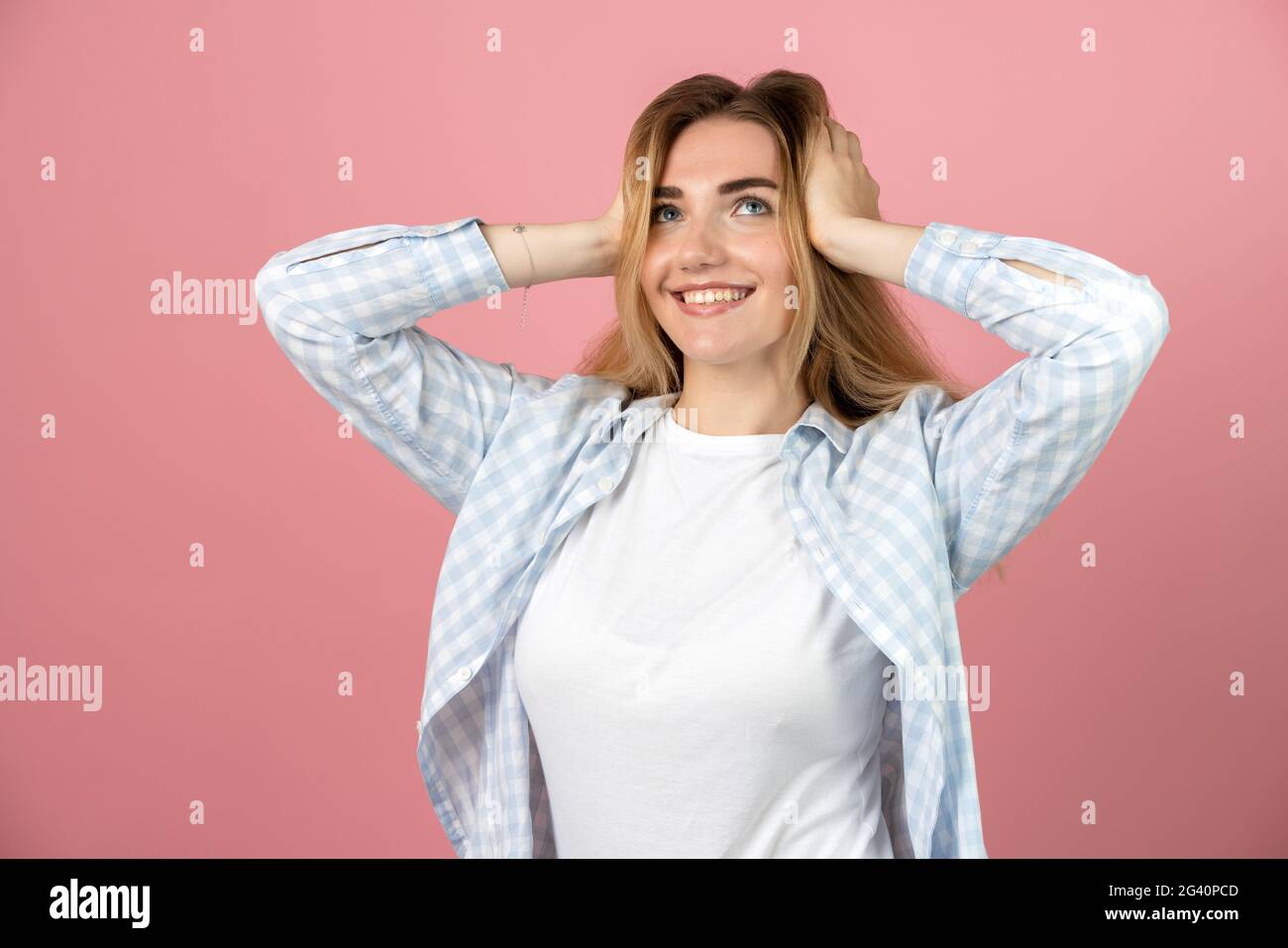 Portrait of cheerful, joyful beautiful, attractive woman with smile ...