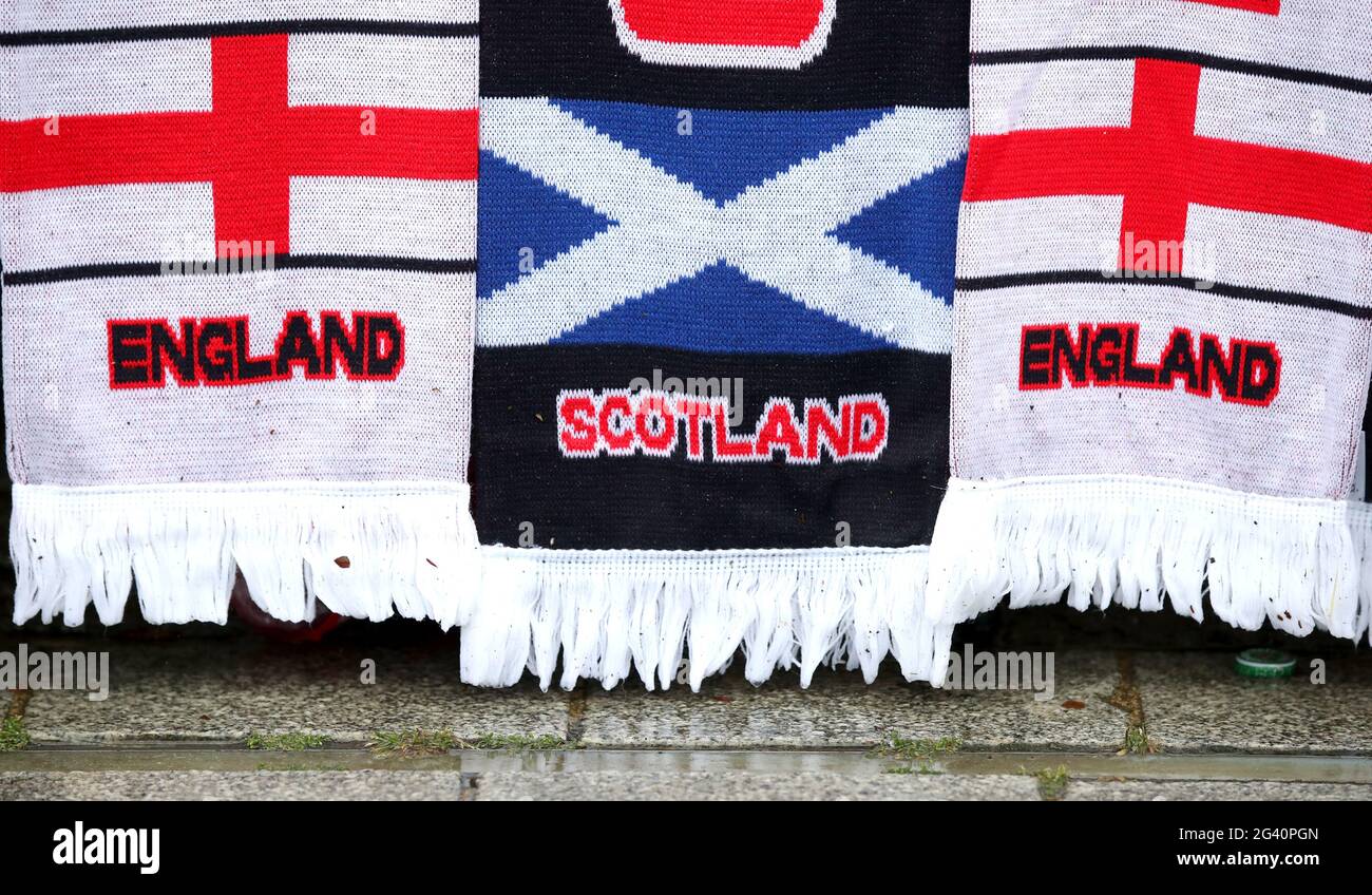 England and Scotland flags on sale outside Wembley Stadium, London ...