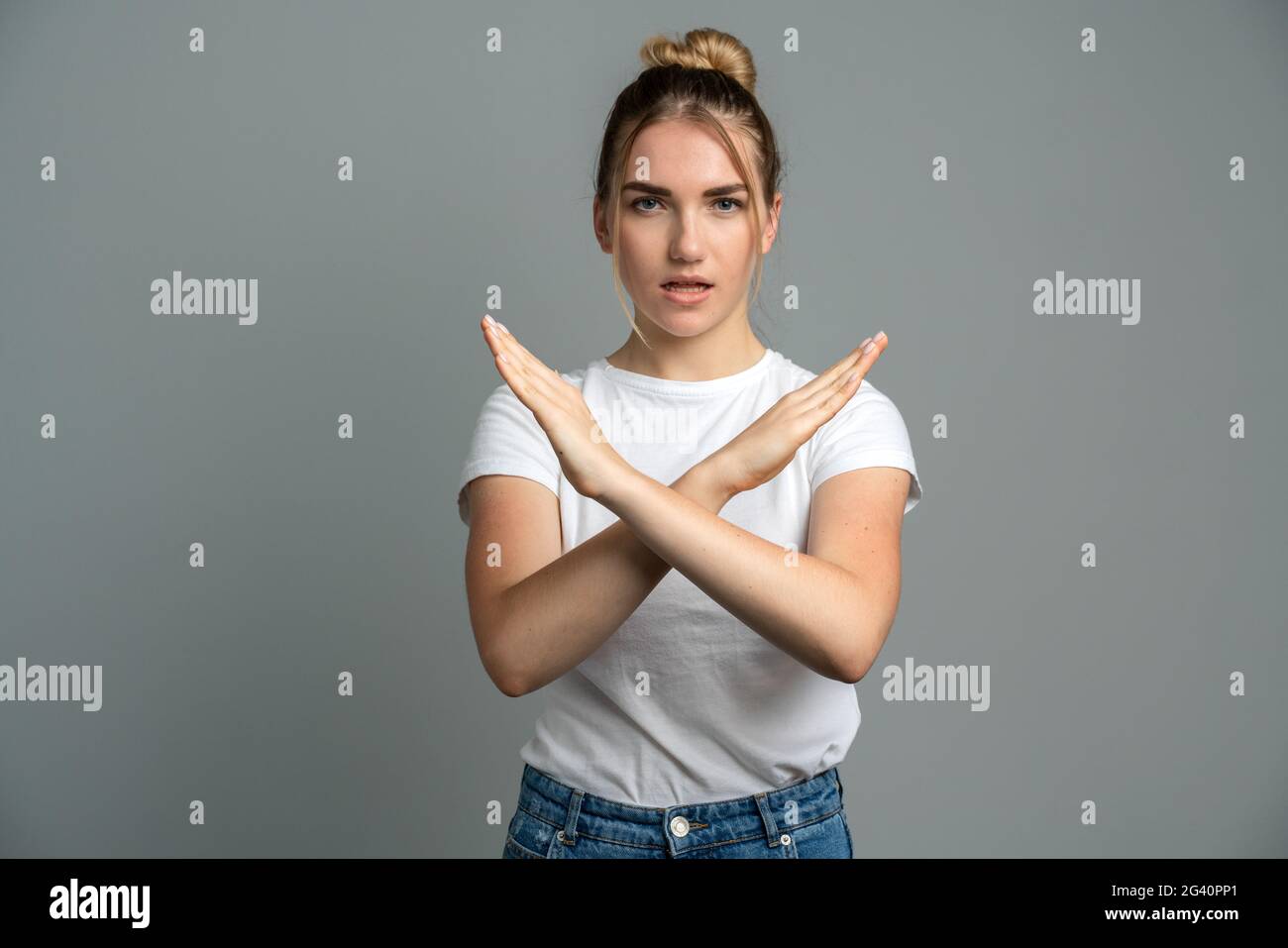 Female woman isolated gesturing expression emotion hands showing hi-res ...