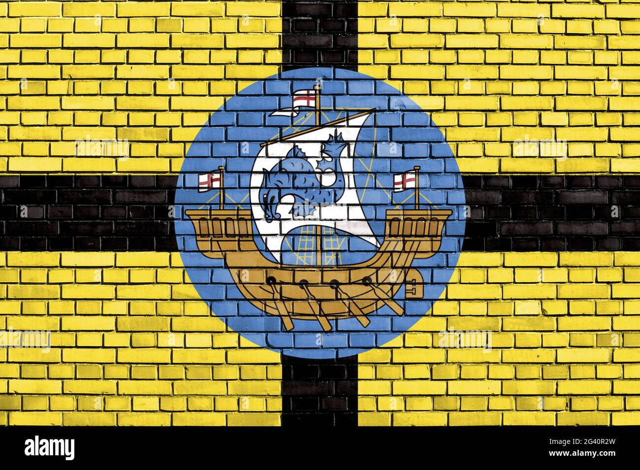 Flag of Wellington painted on brick wall Stock Photo - Alamy