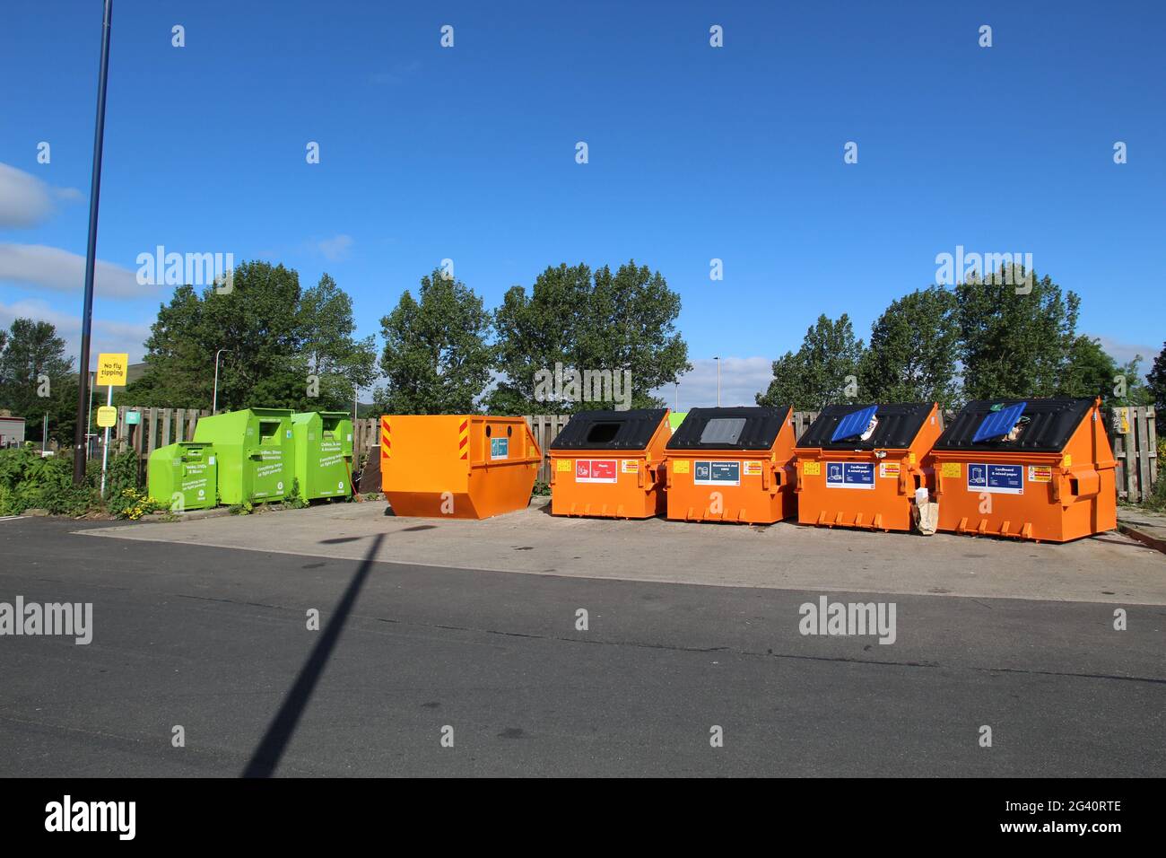Recycling Skips at a Sainsbury’s Supermarket Car Park Stock Photo - Alamy