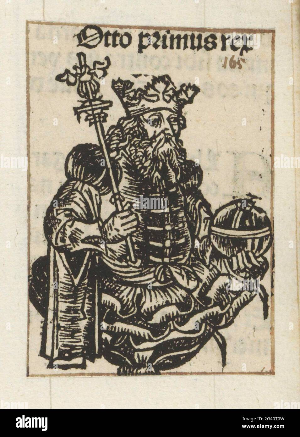 Otto I; Otto Primus Rex; Liber chronicarum. A flower celk with a king ...