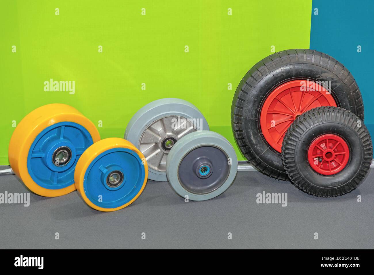 Various New Wheels for Use in Industry Transportation Stock Photo - Alamy