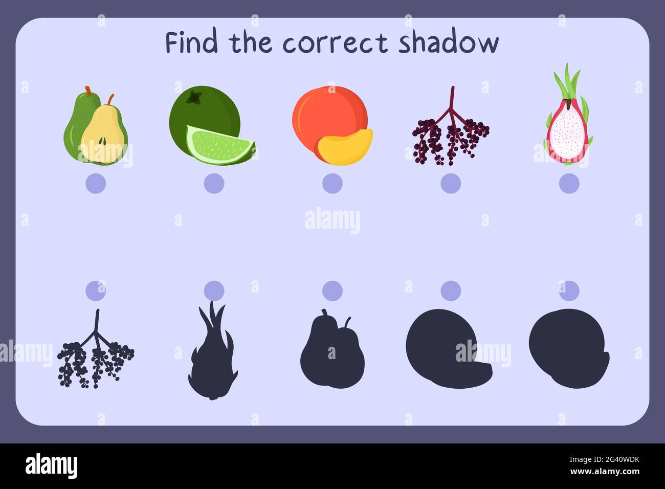 Matching children educational game with food - pear, lime, nectarine ...