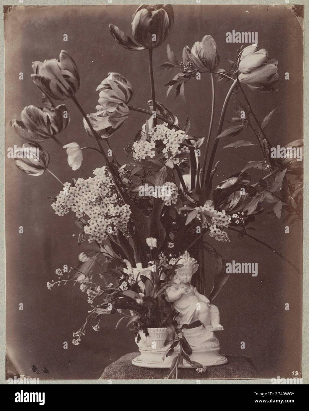 Flower study in vase with child's figure. Part of collective tape with ...