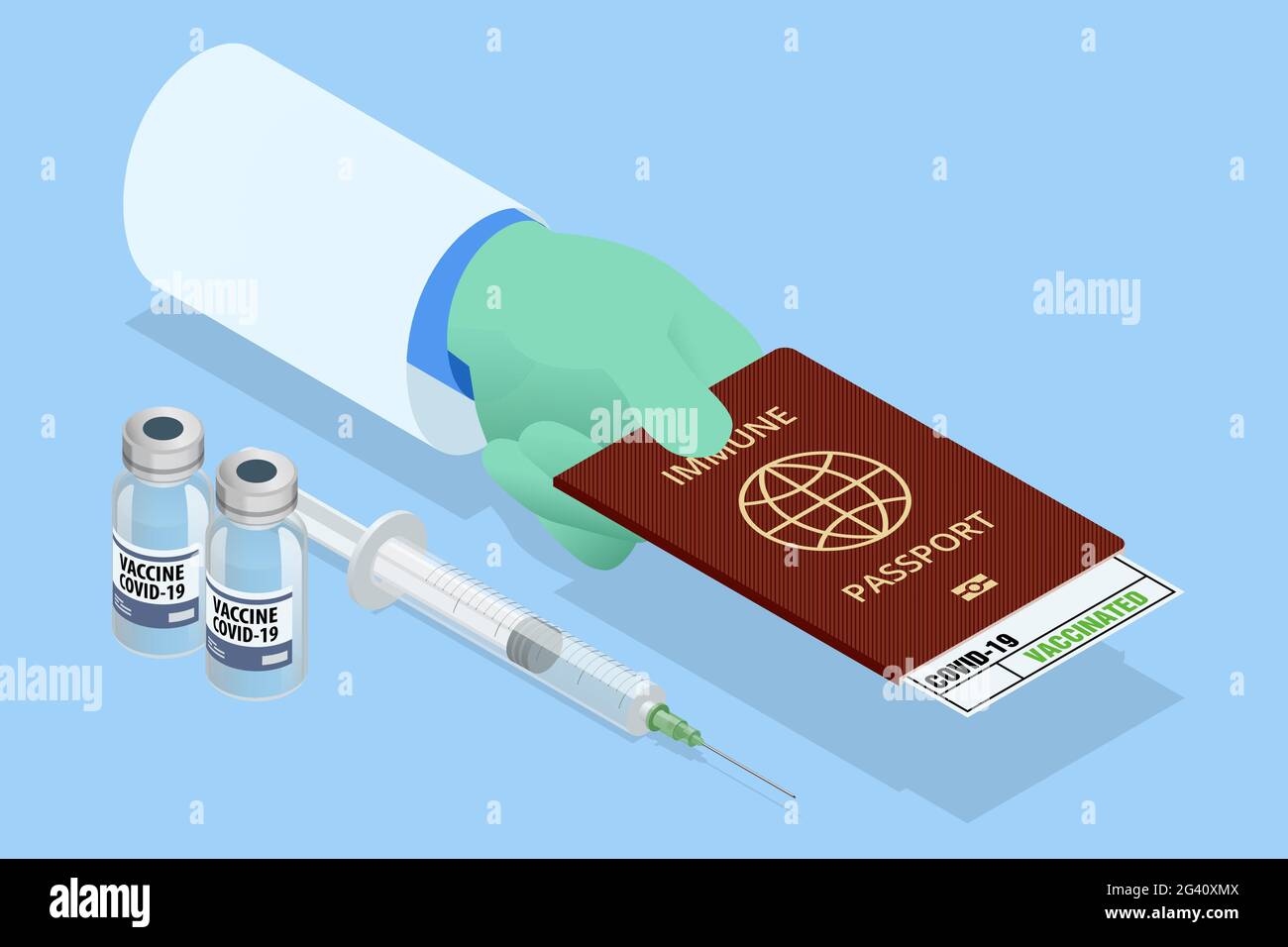 Isometric COVID-19 Immunity Passport, immunity certificate, vaccination ...