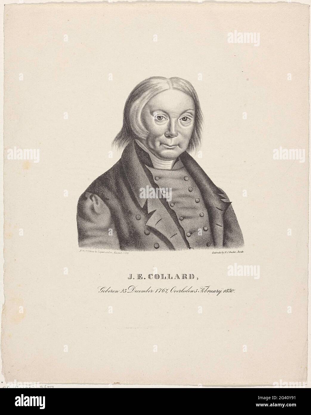 Portrait of Jillis Egedius Collard. Under the portrait the name, birth ...