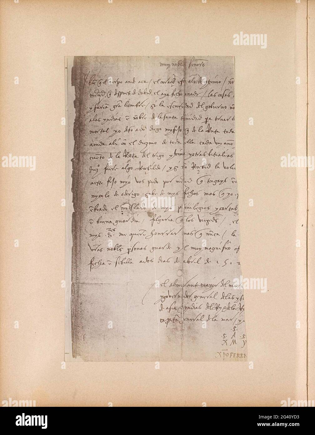 Photo production of a letter from 1502, written by Christopher Columbus ...