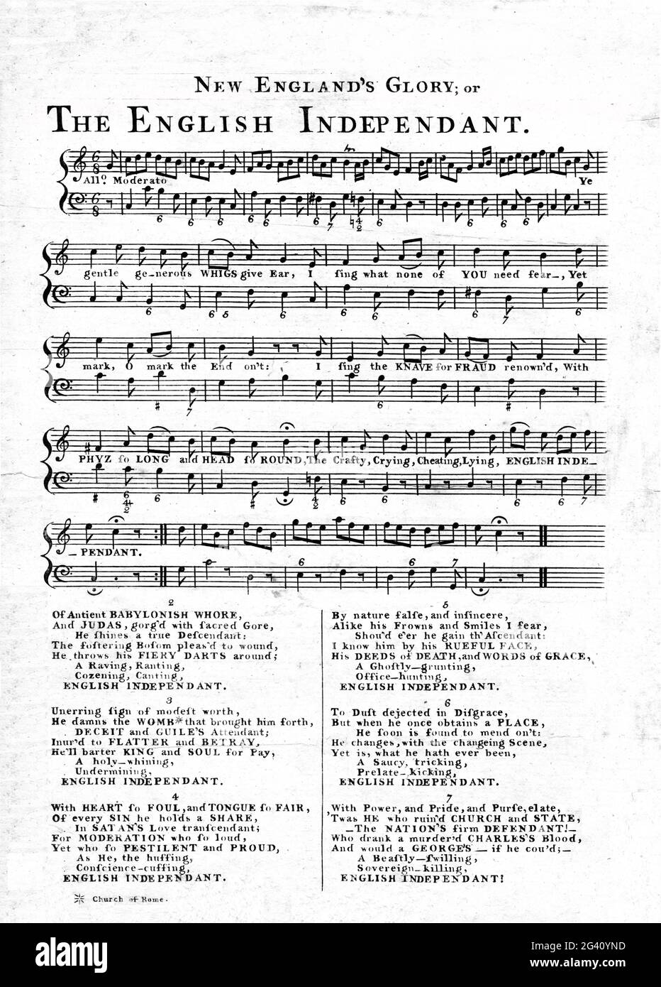 New England's Glory or the English Independent, Sheet Music ca. 1790s ...