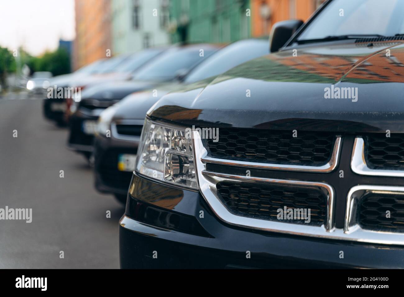 Front view of the car, trunk. Modern cars are parked Stock Photo - Alamy
