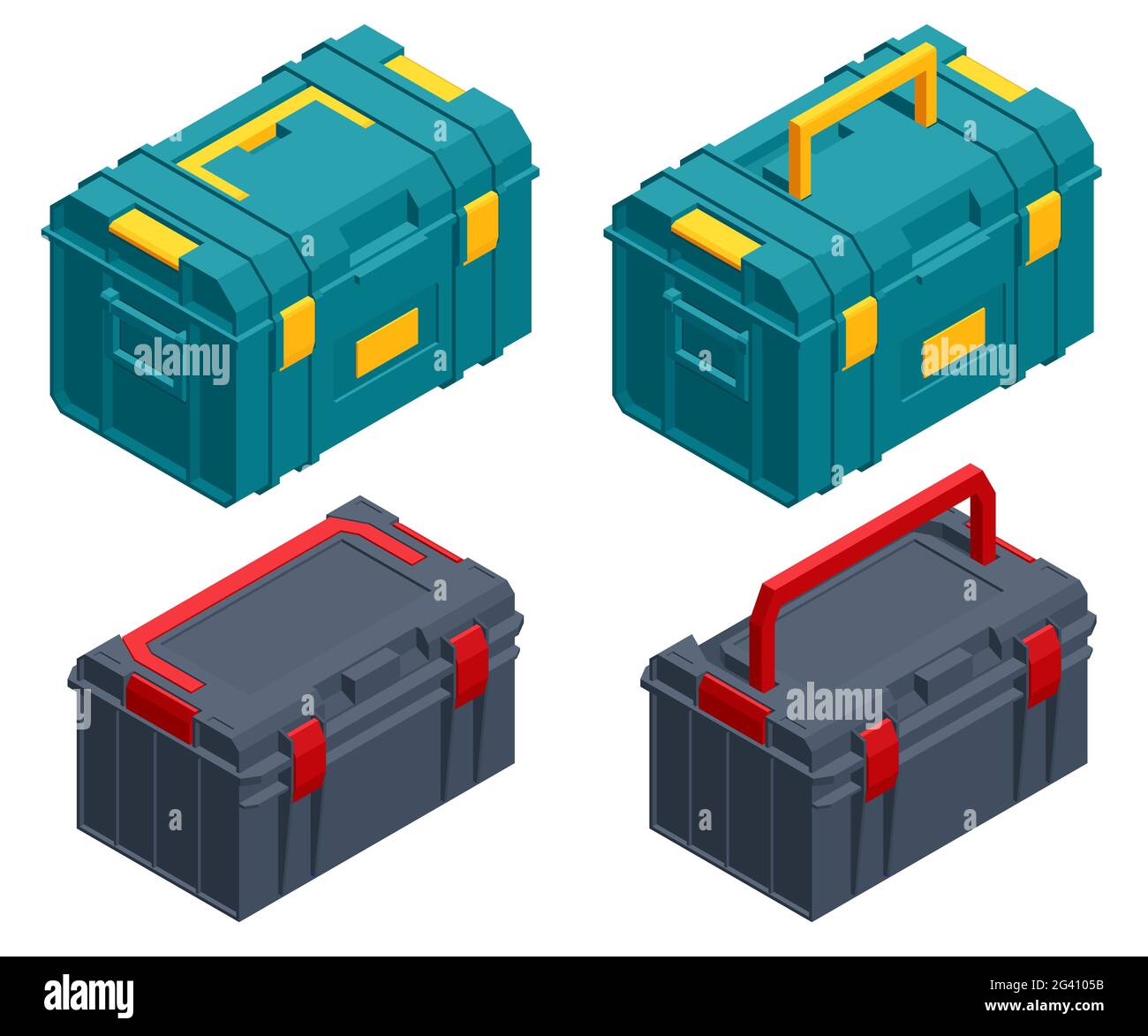 Isometric square black and green toolbox. Instrument toolbox. Repair ...