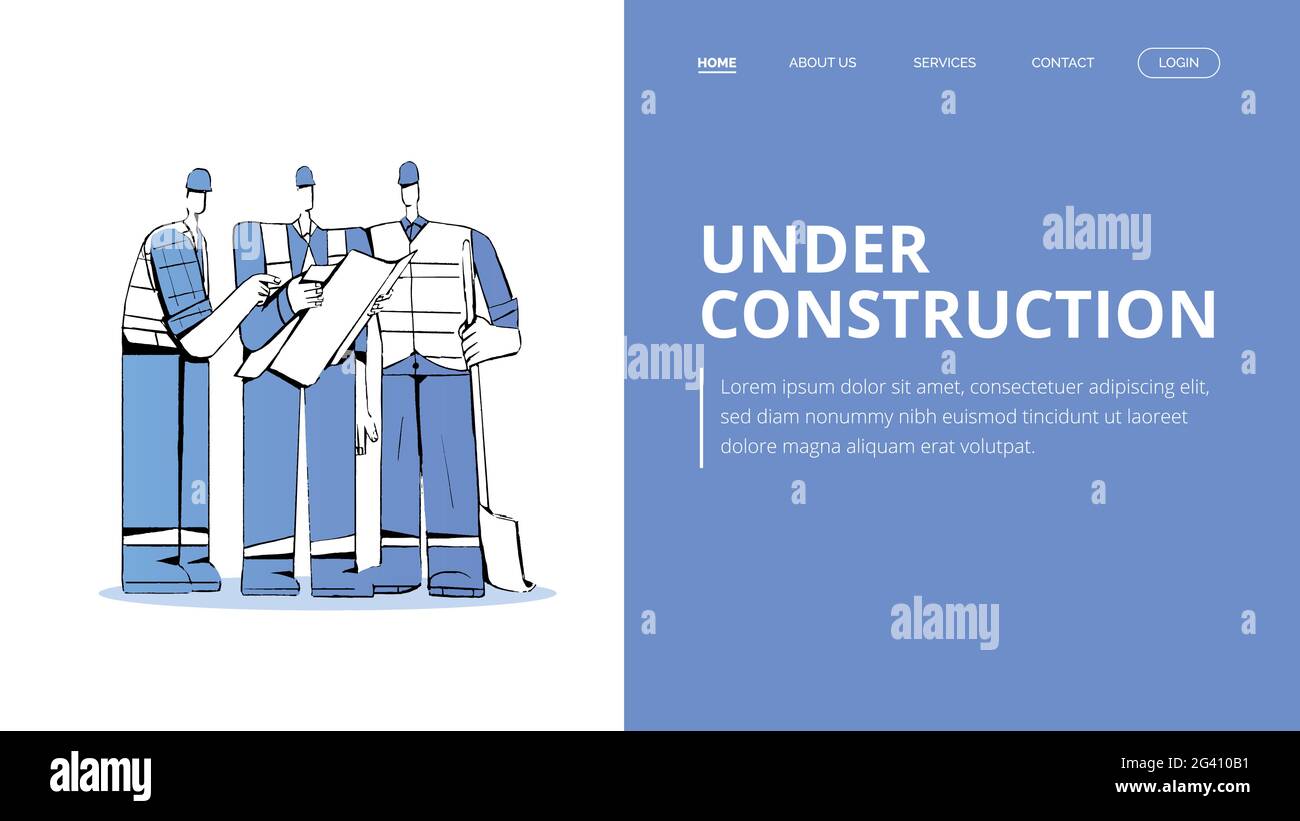 Under construction landing page template with construction worker ...