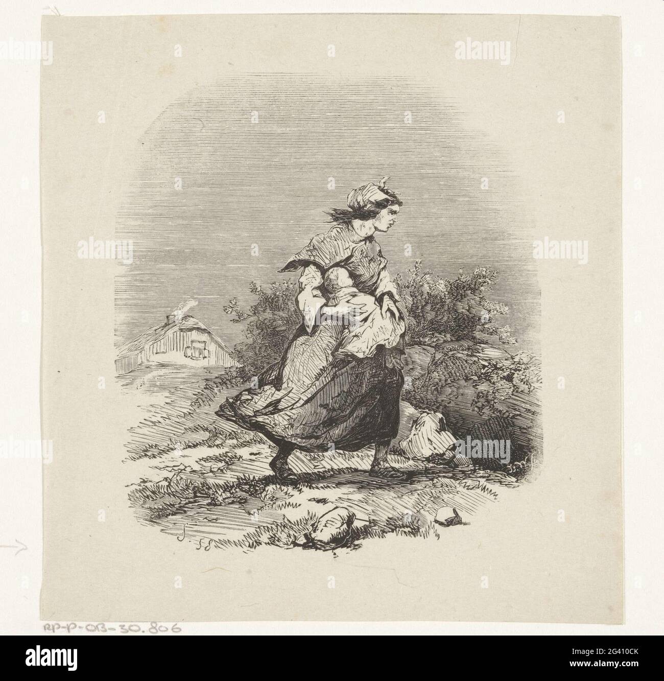 Woman with a baby running away from a home Stock Photo - Alamy