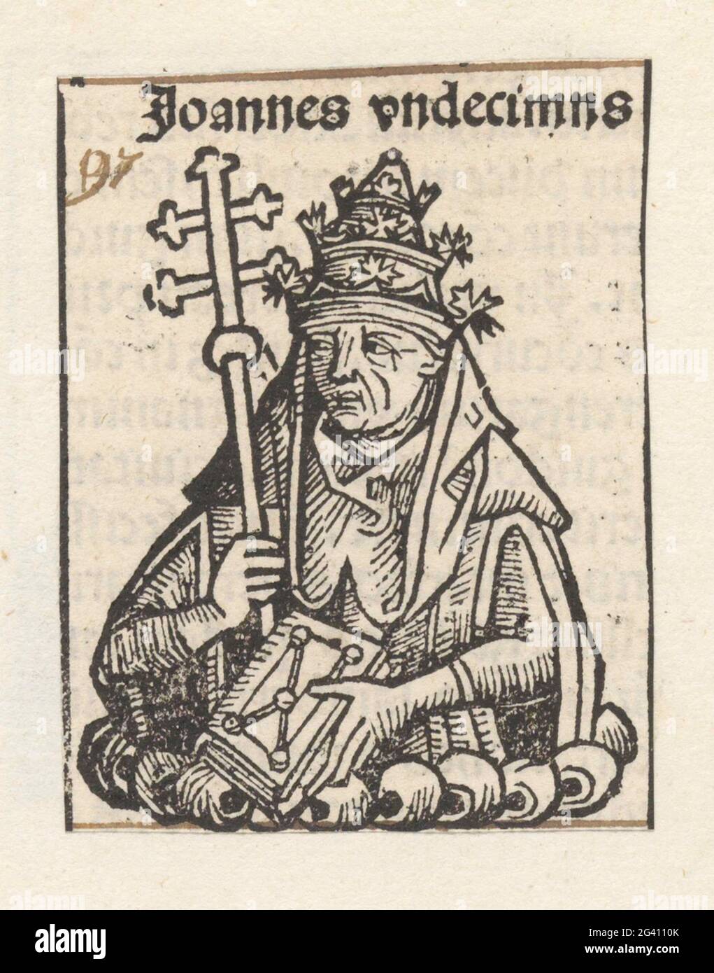 Pope John XI; Joannes undecimus; Liber chronicarum. A flower celk with ...