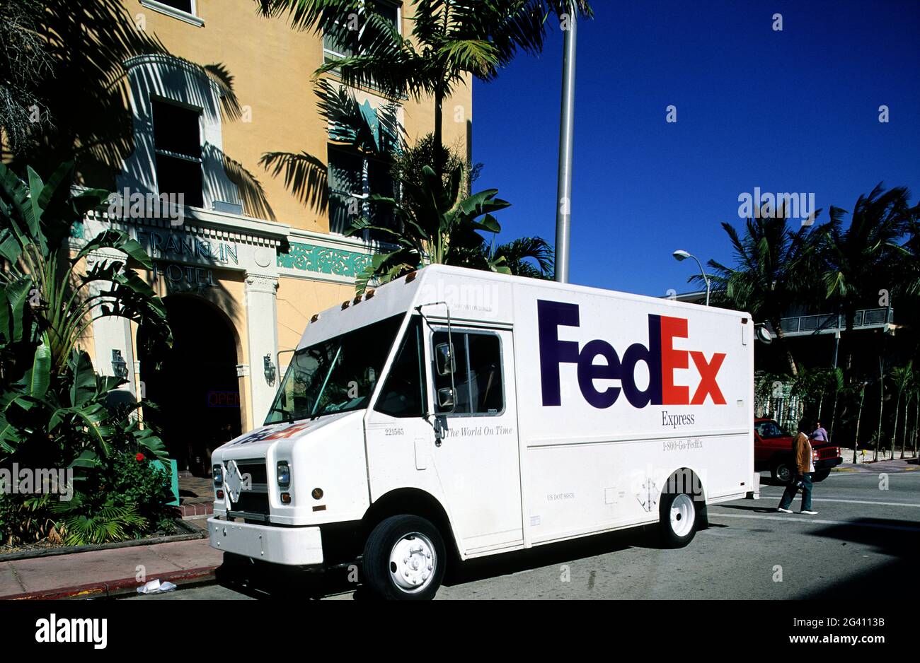 UNITED STATES, FLORIDA, MIAMI BEACH, ART DECO DISTRICT, FEDEX TRUCK FOR ...