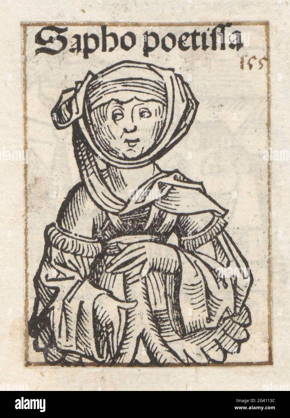 Sappho; Sapho Poetissa; Liber chronicarum. A flower celk with a woman ...