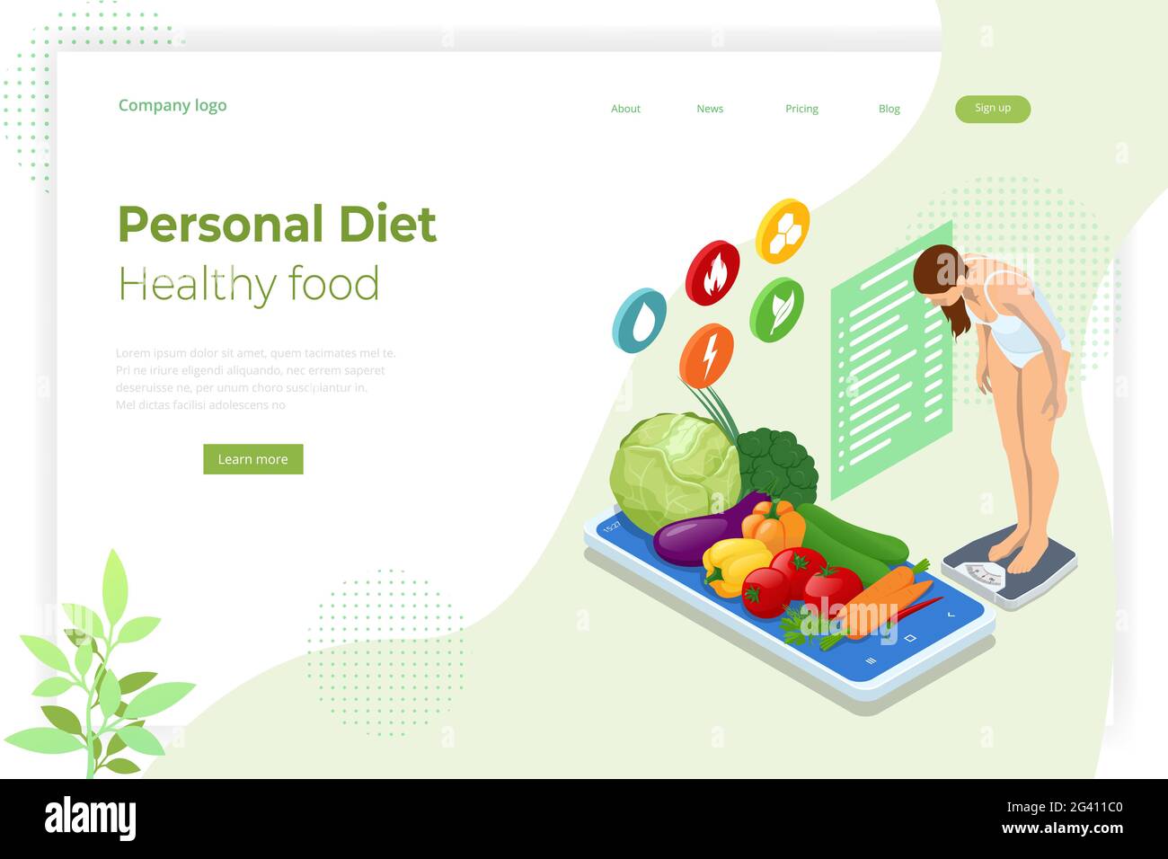 Isometric Healthy food and Diet planning concept. Healthy eating ...