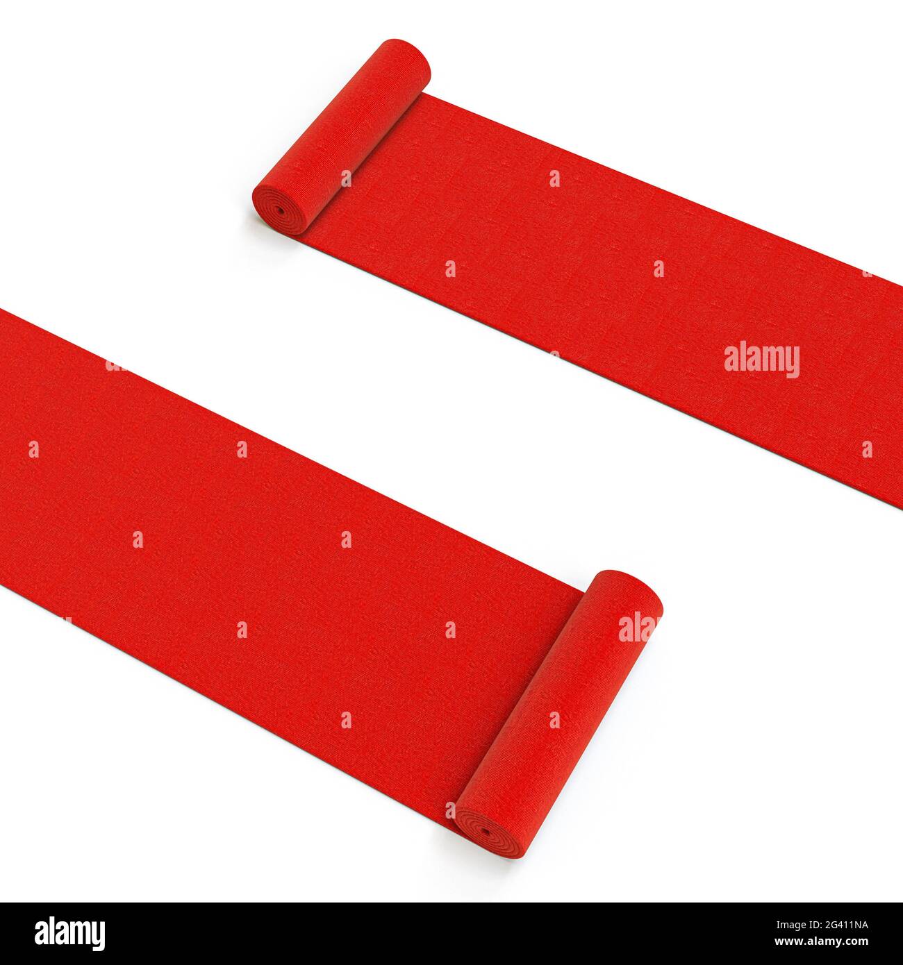 unrolling red carpets on white background. 3d render Stock Photo - Alamy