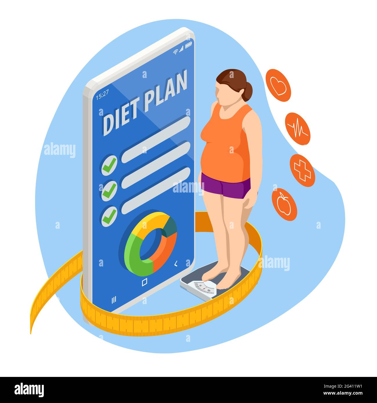 Isometric Healthy food and Diet planning concept. Healthy eating ...