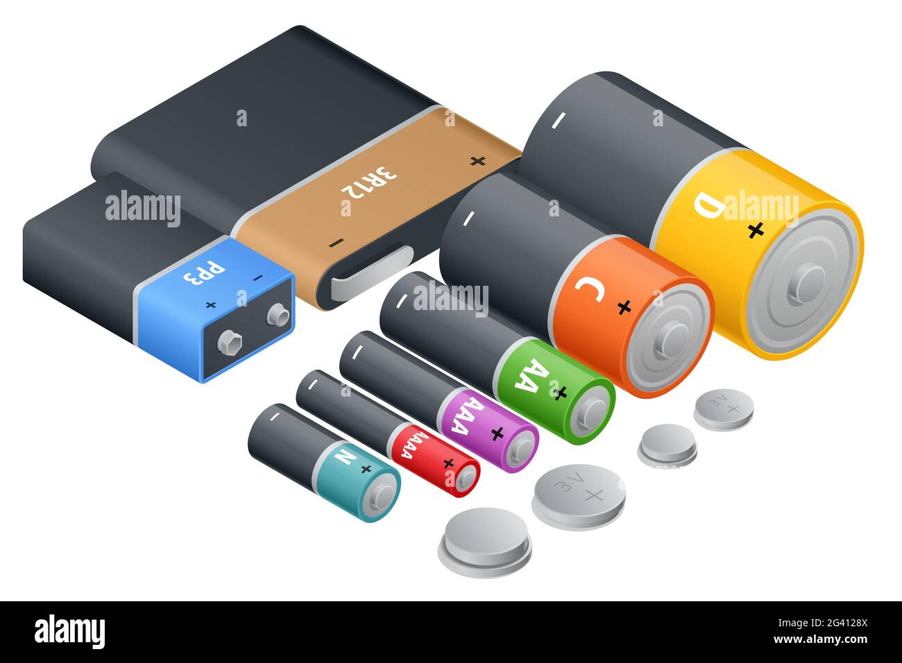Isometric Alkaline Battery, Accumulators. Alkaline cylinder ...