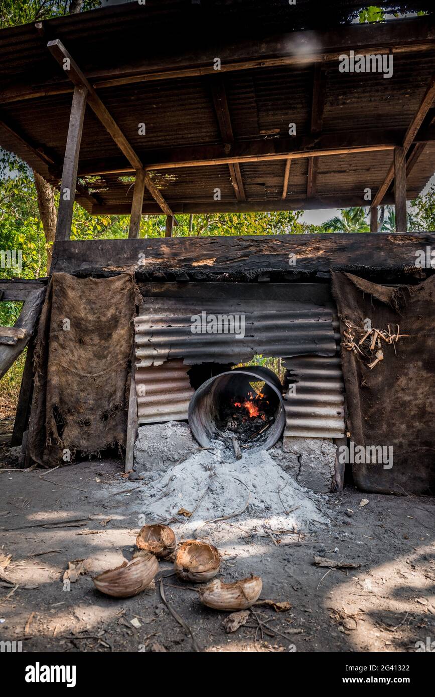 Copra drying in the oven, Malekula, Vanuatu, South Pacific, Oceania ...