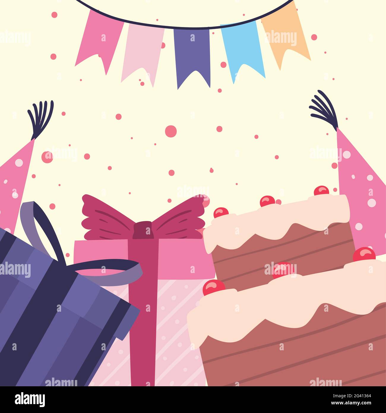 happy birthday cake gifts and hats Stock Vector Image & Art - Alamy