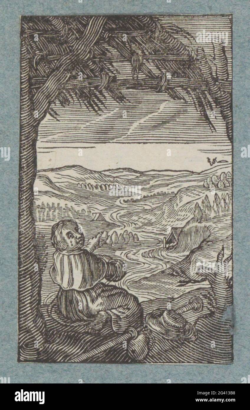 Child dressed as a pilgrim; Pia Desideria. A crying child dressed as a ...