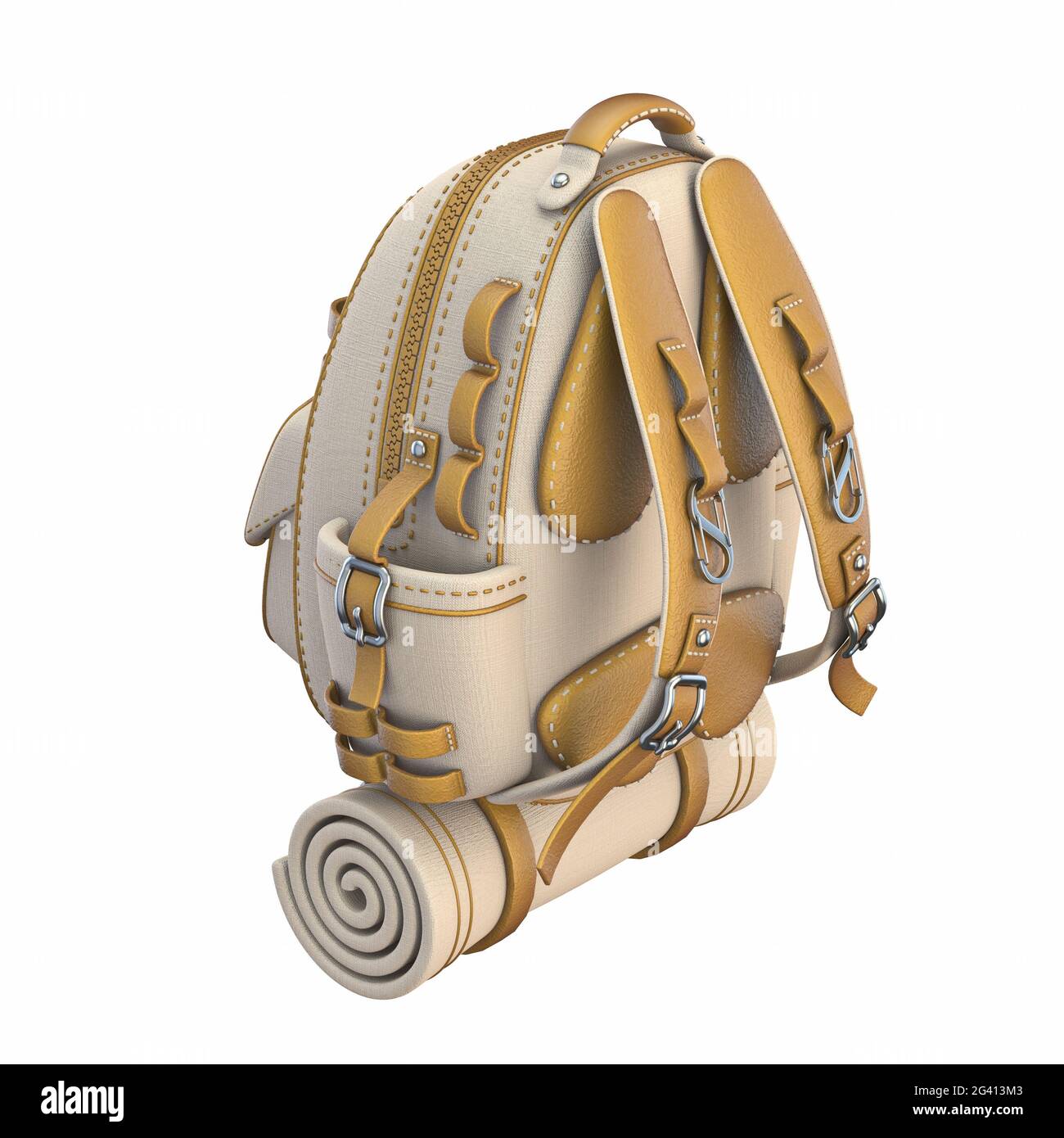 Canvas and leather backpack Back side view 3D Stock Photo - Alamy
