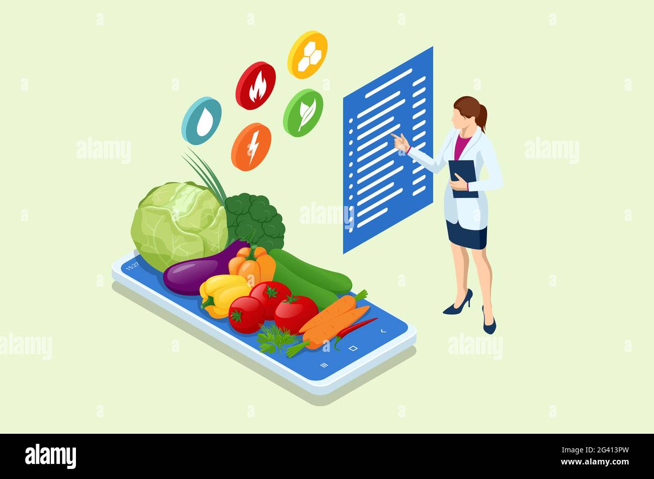 Isometric Healthy food and Diet planning concept. Healthy eating ...