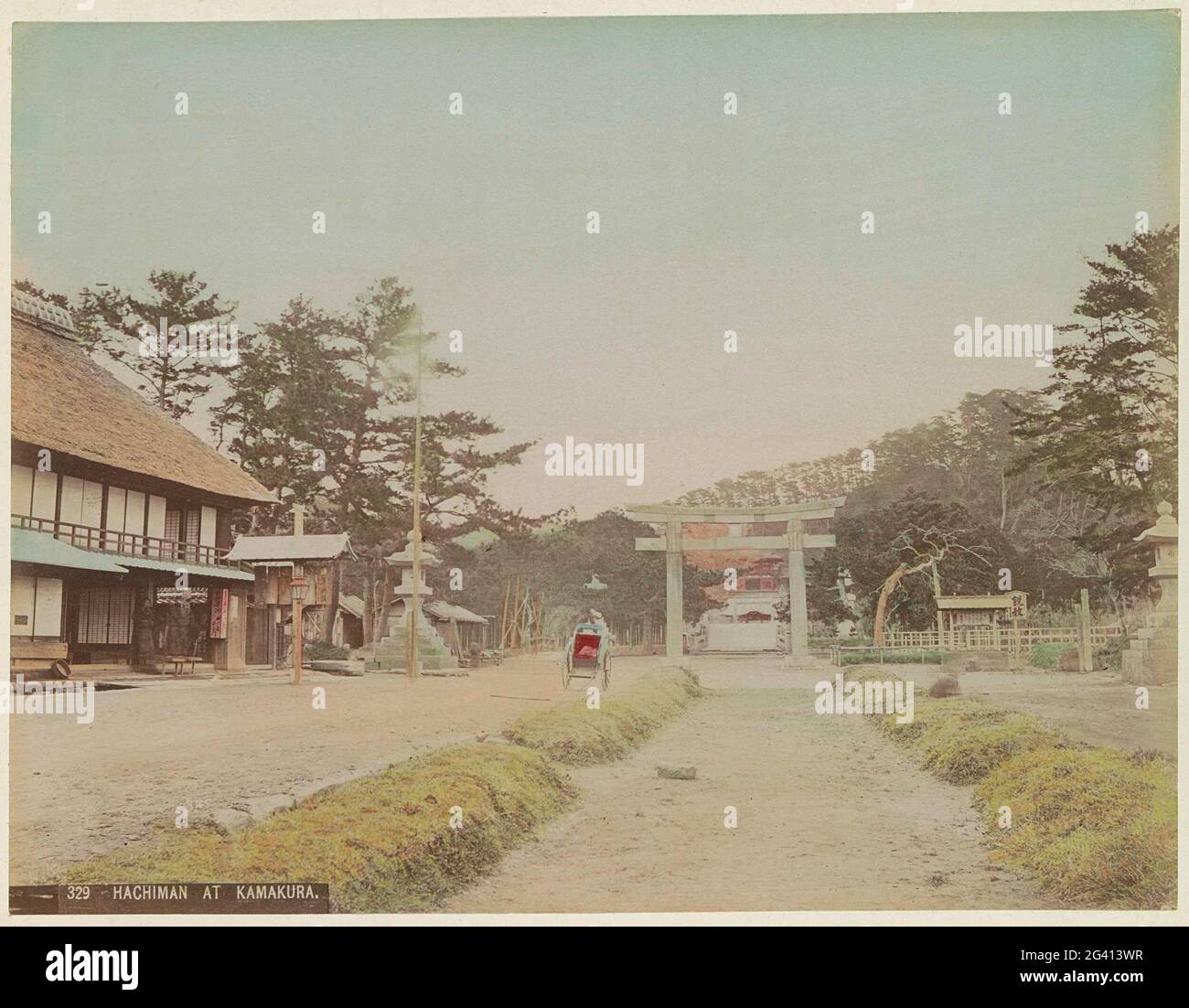 Entrance to a temple dedicated to Hachiman in Kamakura; Hachiman at ...