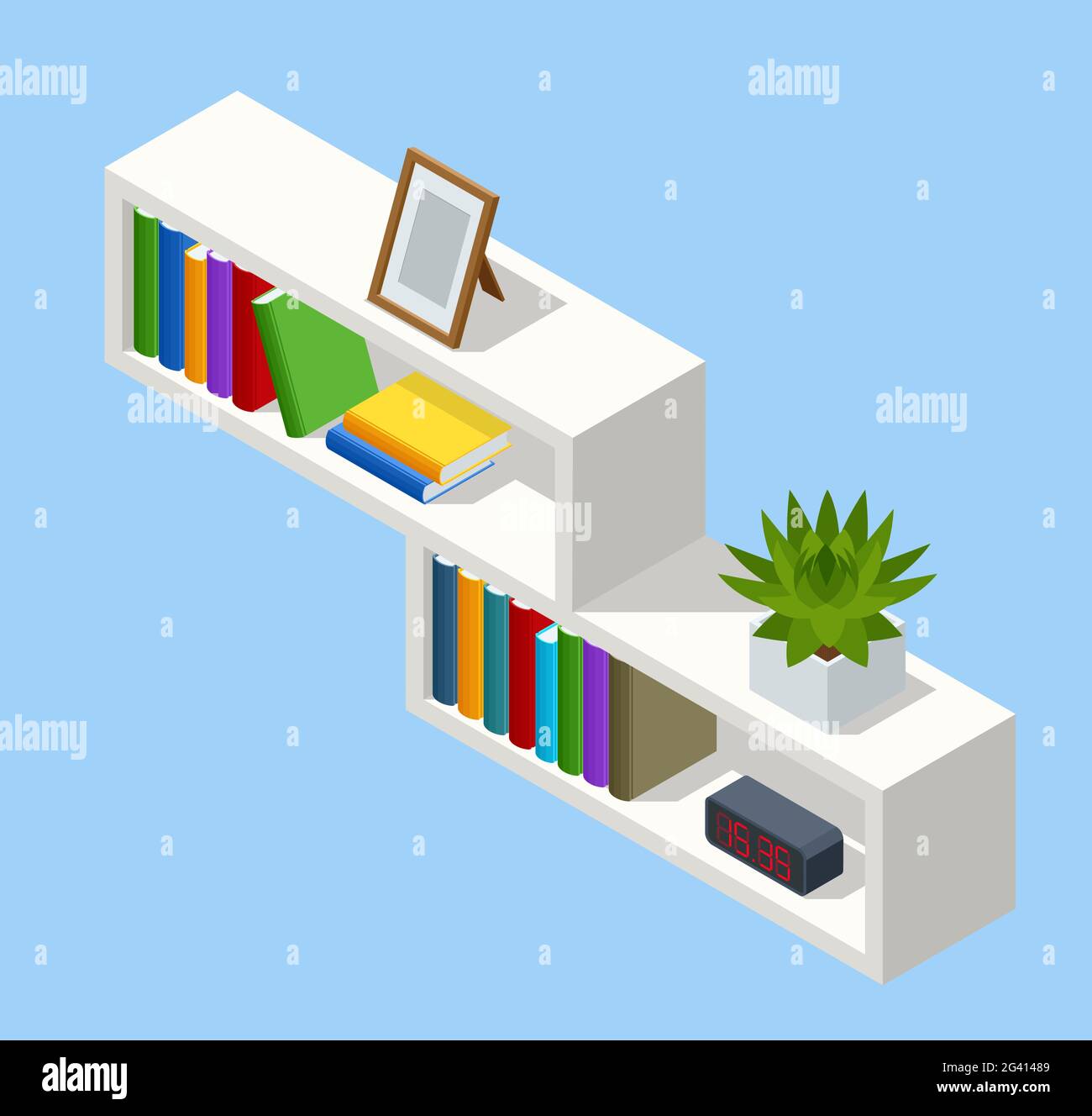 Isometric white bookshelf isolated on background. White wooden ...