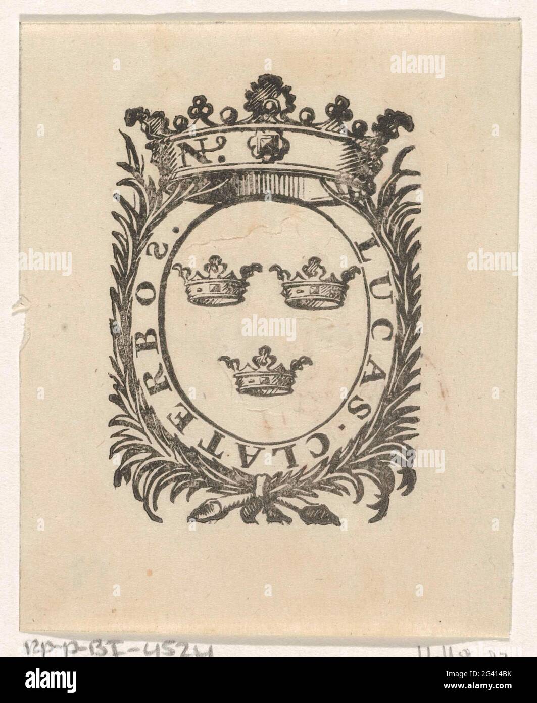 Vignette from Lucas Caterbos. Three crowns in an oval with peripheral ...