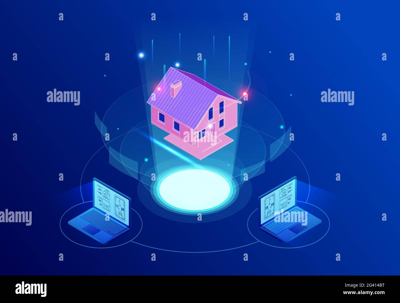 Isometric house architectural project. Virtual interactive interface ...