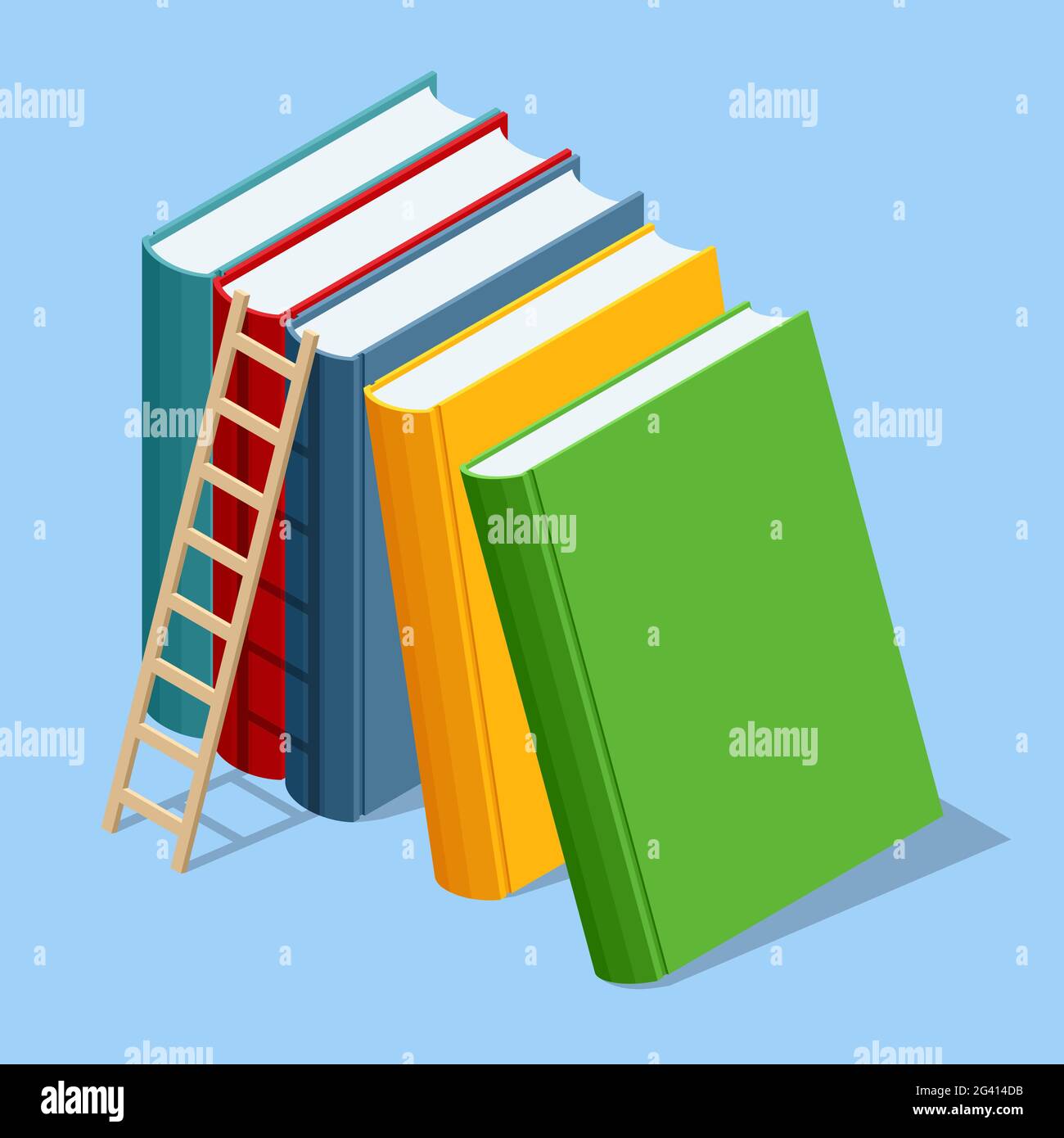 Isometric stack of book on white background. Knowledge, learning and ...