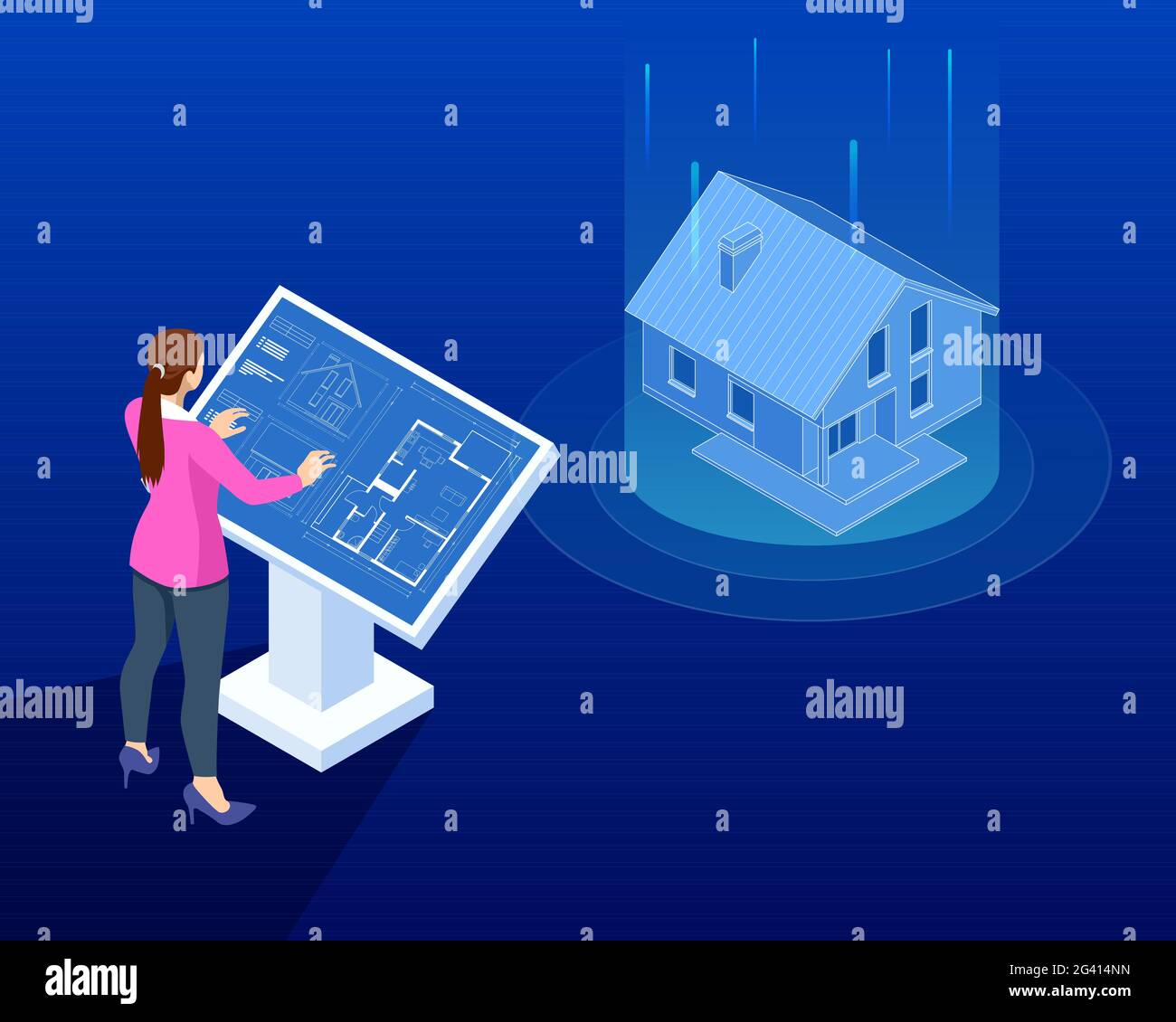 Isometric house architectural project. Virtual interactive interface ...