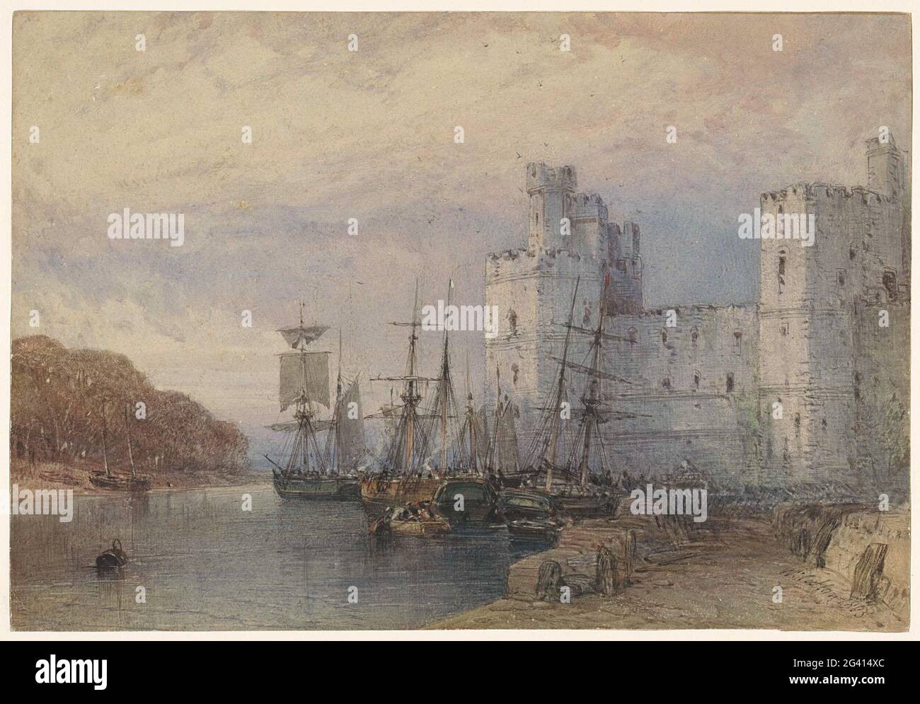 Landscape with ships for Caernarvon Castle Stock Photo - Alamy