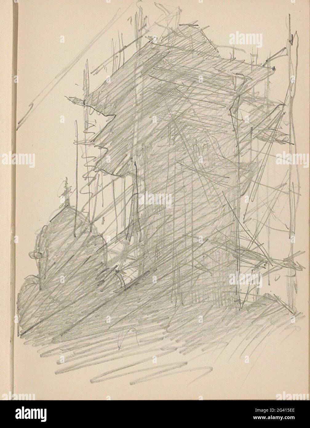 Tower in the scaffolding. Leaf 59 Recto from a sketchbook with 69 ...