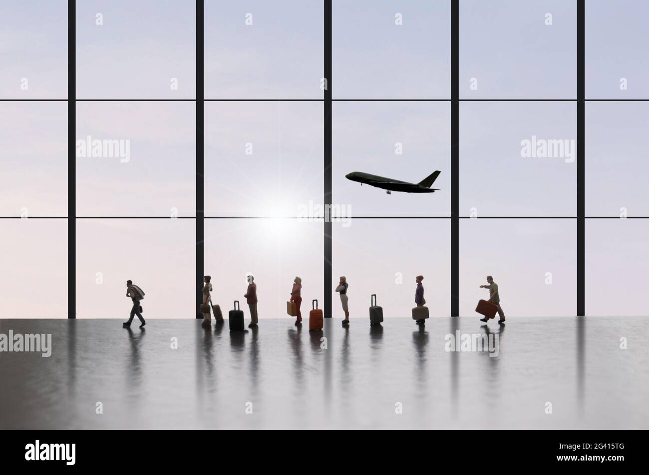 Miniature people in queue at airport terminal Stock Photo - Alamy