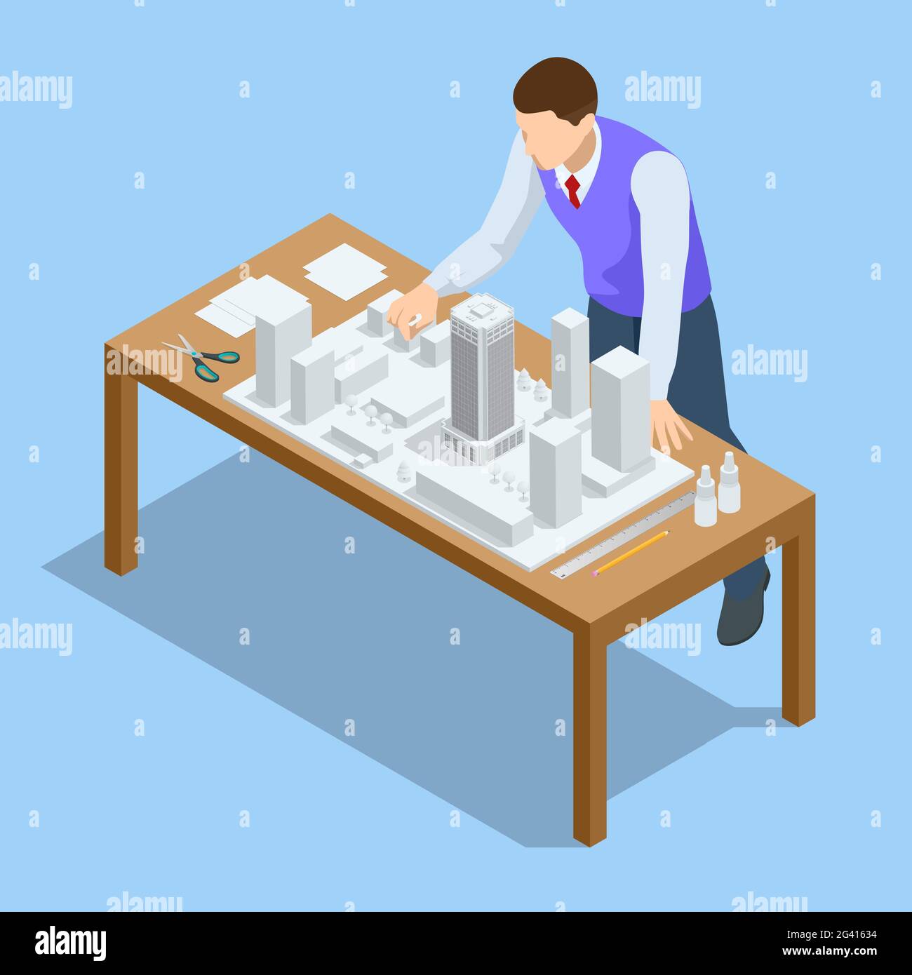 Architectural Project Isometric Concept. Professional Architect and ...
