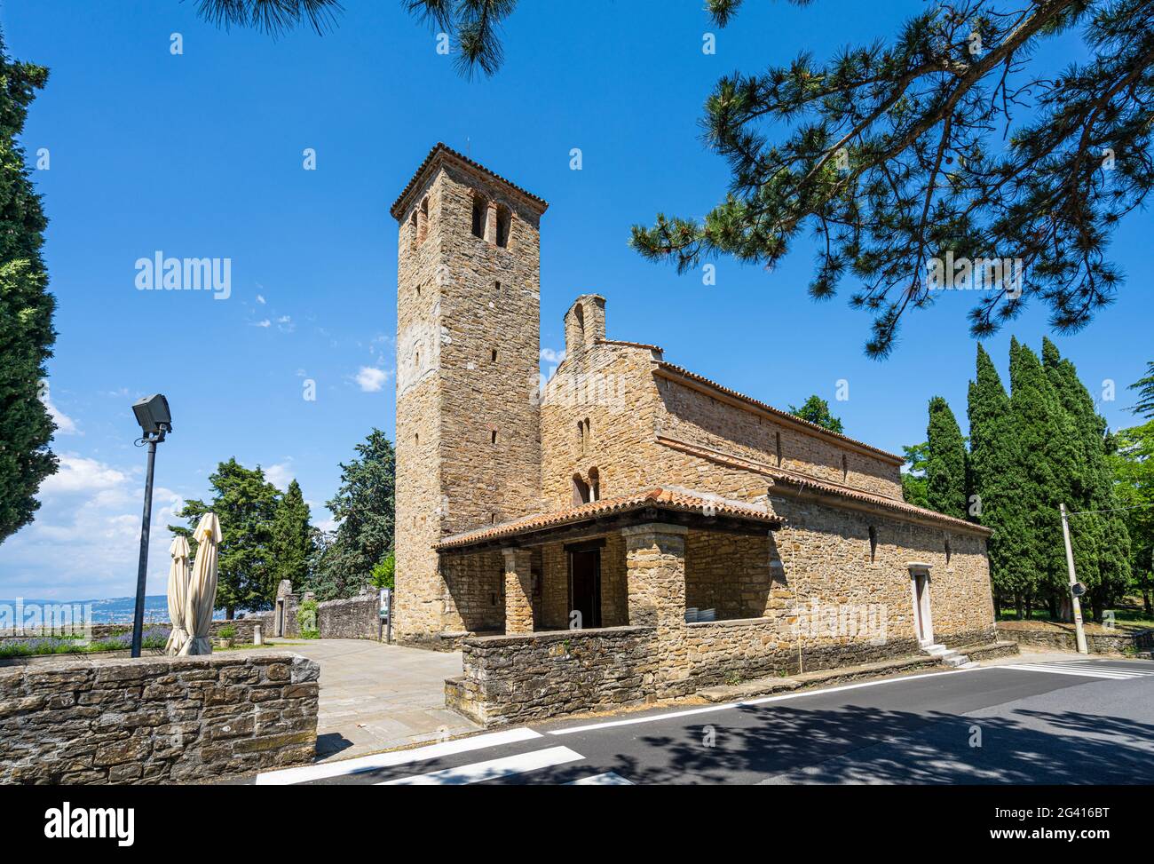 Muggia, Italy. June 13, 2021 view of the church of St. Mary Assunta in ...