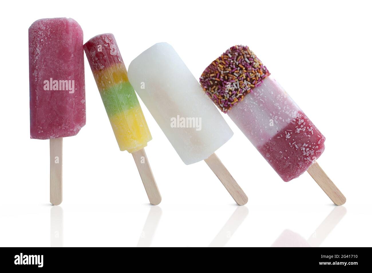 Four assorted ice lollies over a white background Stock Photo - Alamy