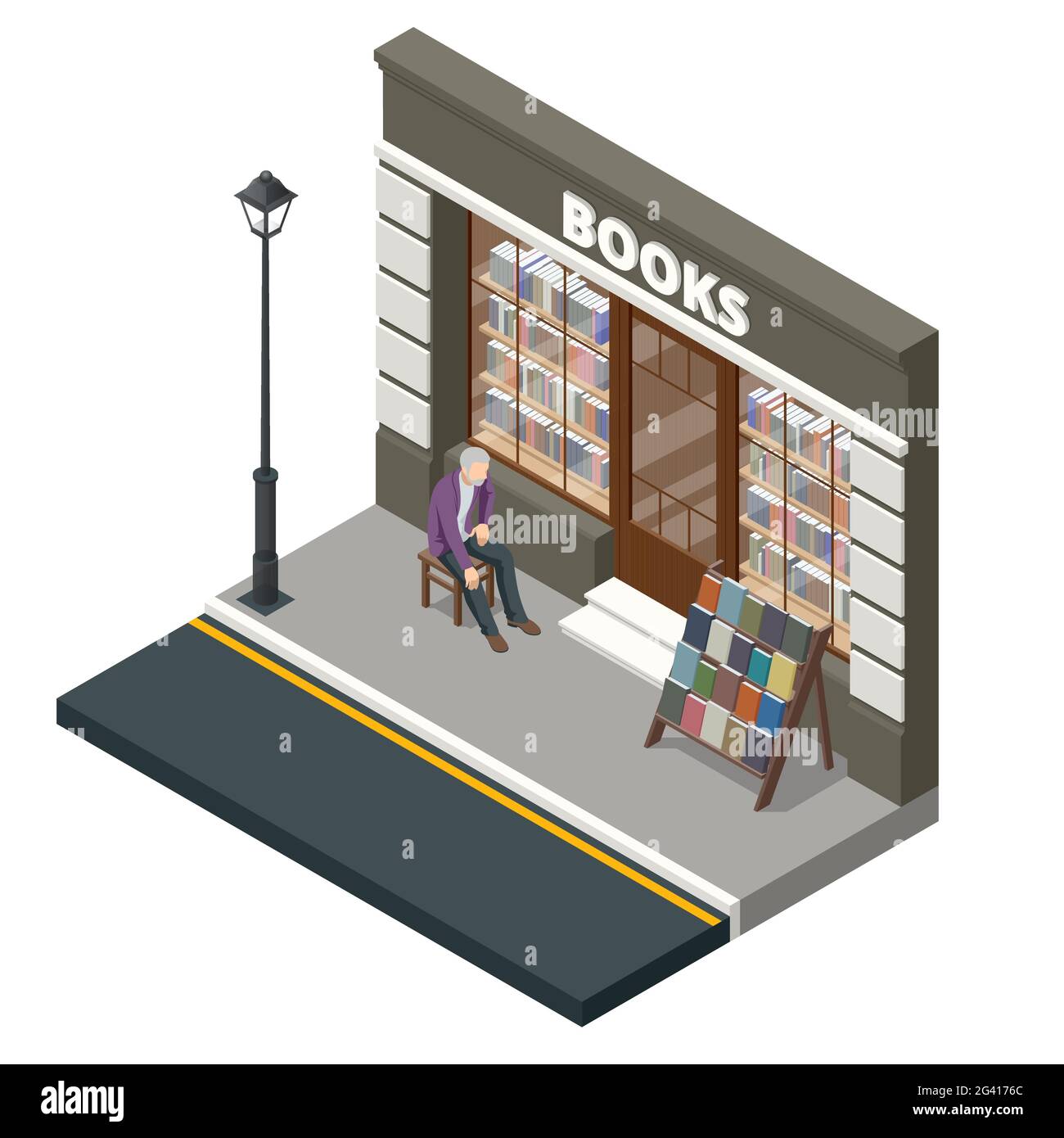 Isometric bookstore facade in flat style isolated on white background ...