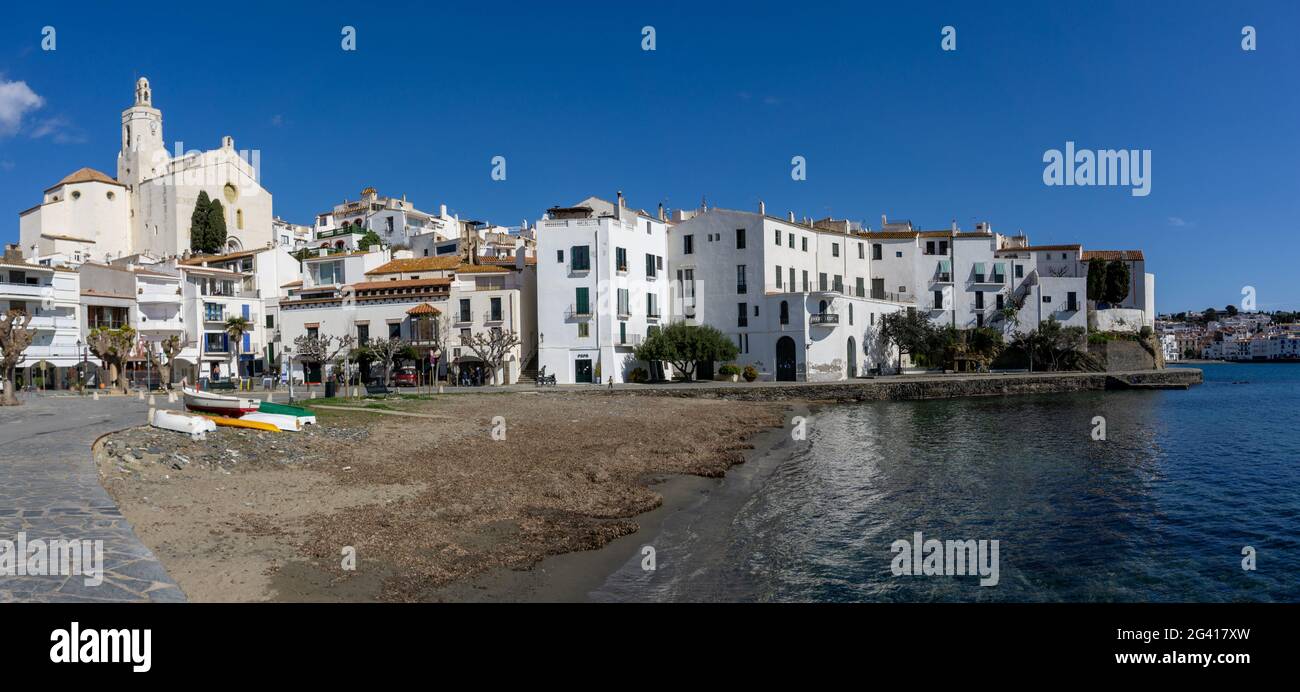 Panorama view of the idyllic seaside village of Cadaques in Catalonia ...