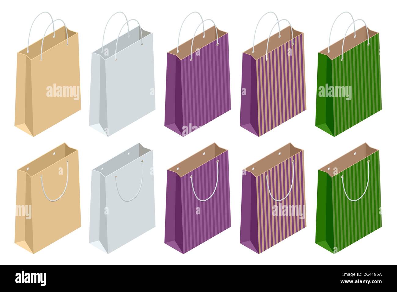 Isometric set of Recycled Paper Shopping Bags . Folded Paper Bag with ...