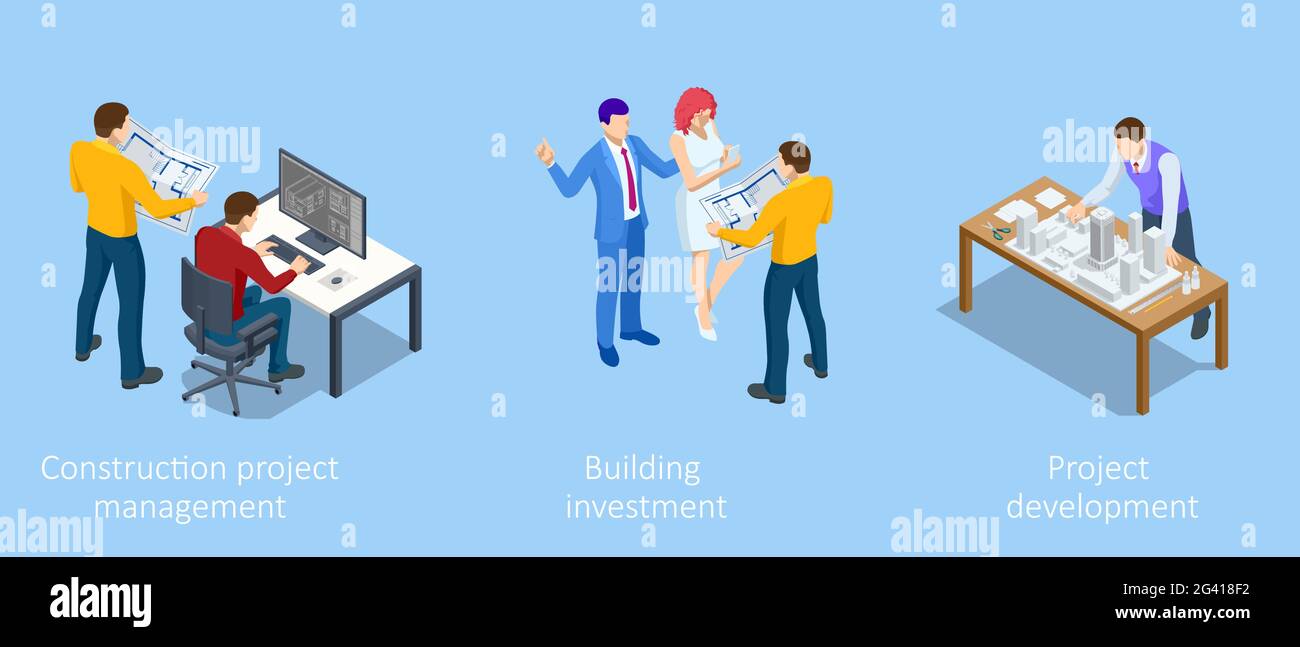 Isometric Construction Project Management. Professional Contractors and ...