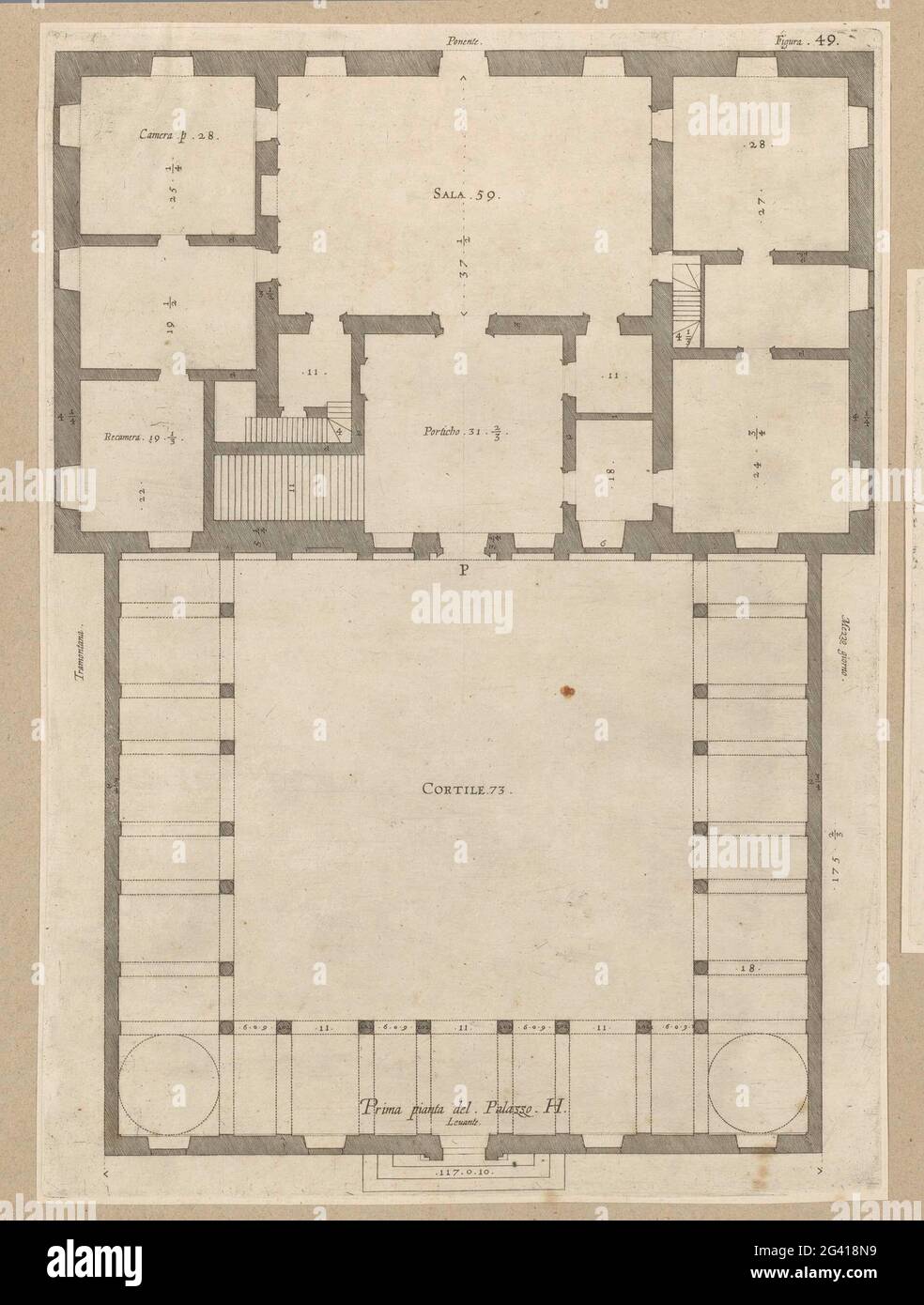 Floor plan of the ground floor of the villa Grimaldi-Sauli in Genoa ...