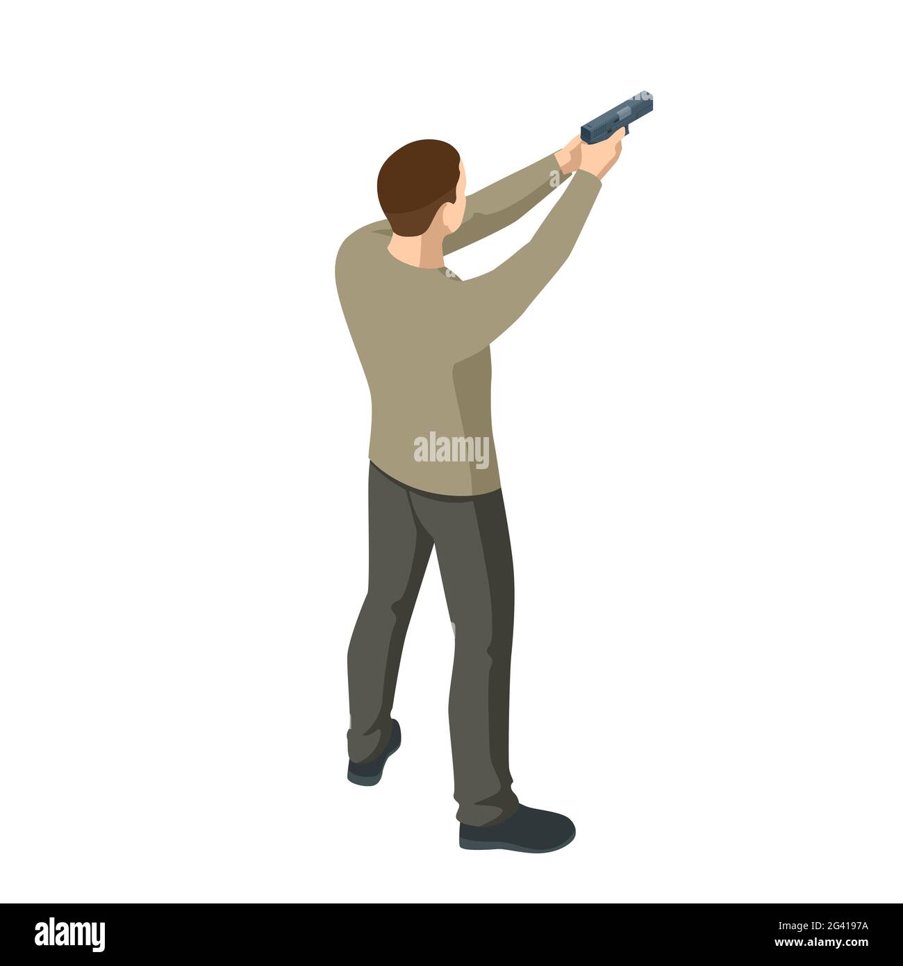 Isometric man with a gun in his hand iolated on white. Male policeman ...