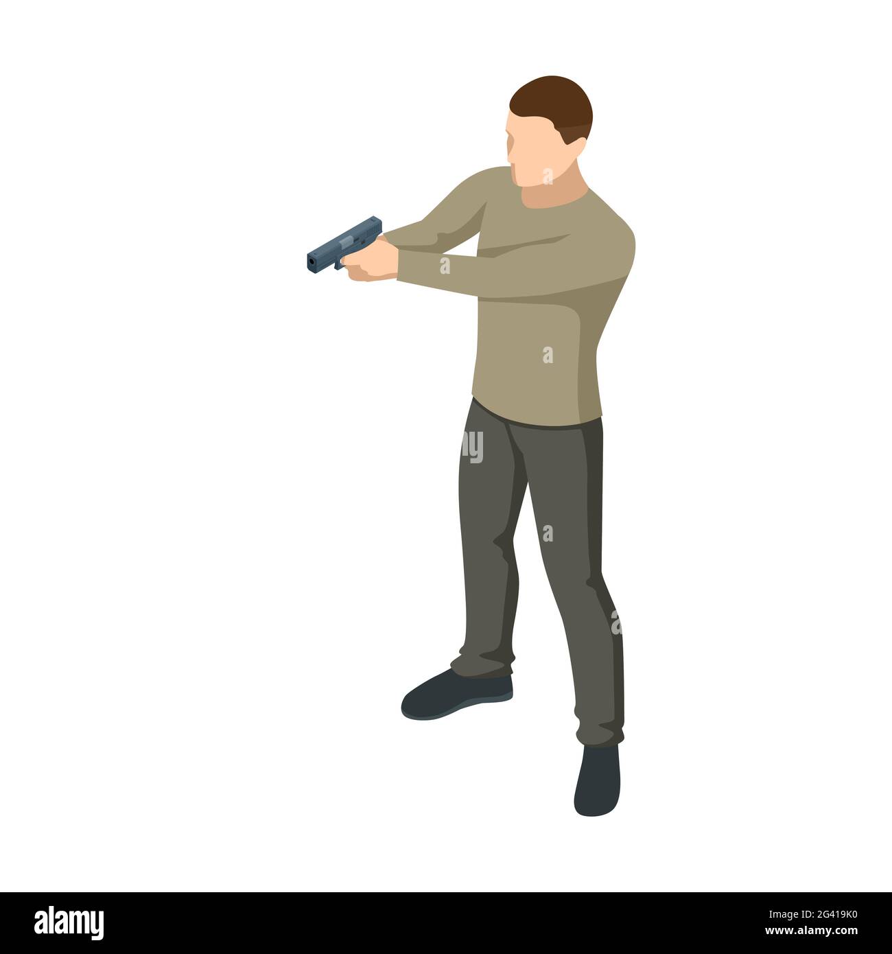Isometric man with a gun in his hand iolated on white. Male policeman ...