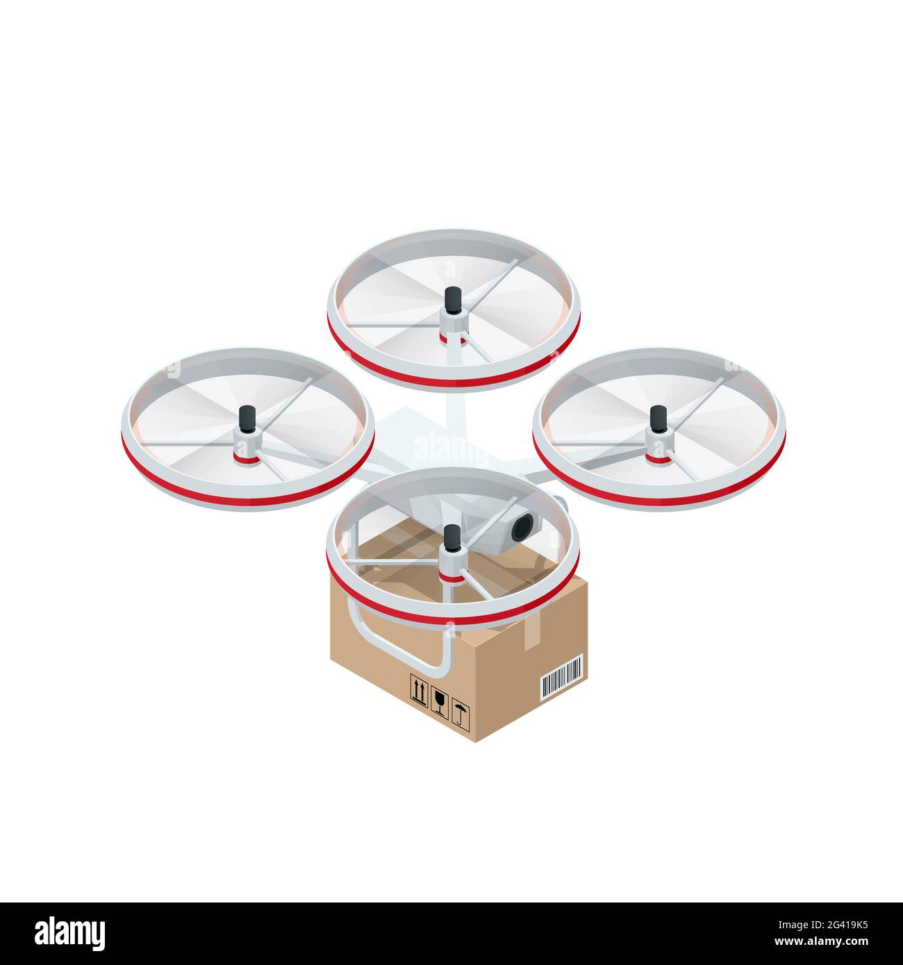Isometric Drone Delivery. Quadcopter carrying a package to customer ...